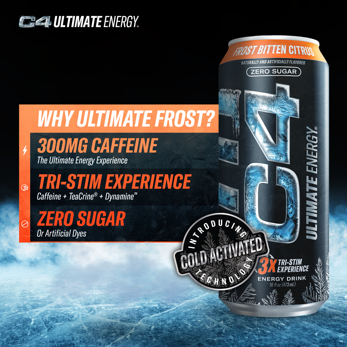C4 Ultimate® Frost Carbonated | Sugar Free Performance Energy 16oz (12 ...